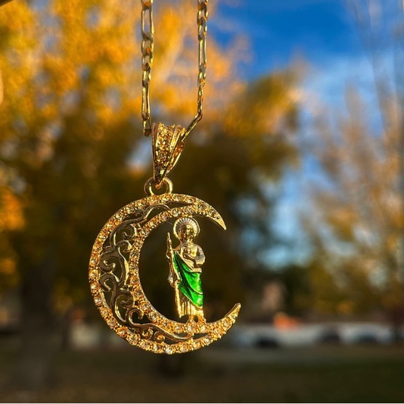 Jewelry | Blinged Out Moon San Judas Necklace | Poshmark